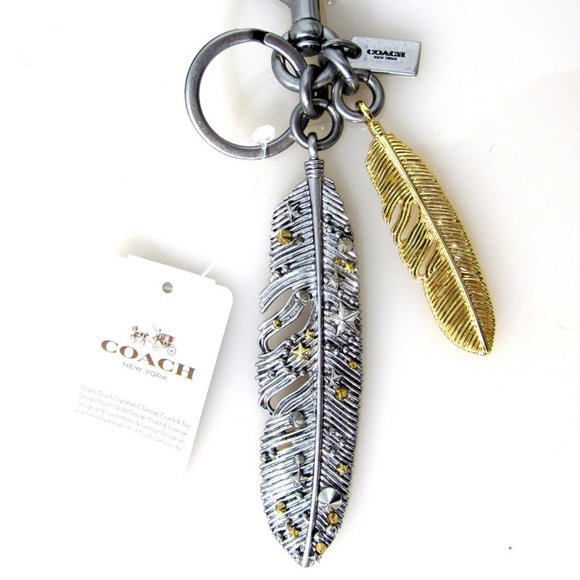 Coach | Accessories | Coach Mixed Feathers Crystal Silver Gold Bag ...